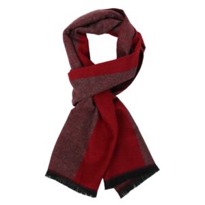 sy soul young long cotton scarf for men - warm fringe plaid scarves with luxurious gift box(burgendy)