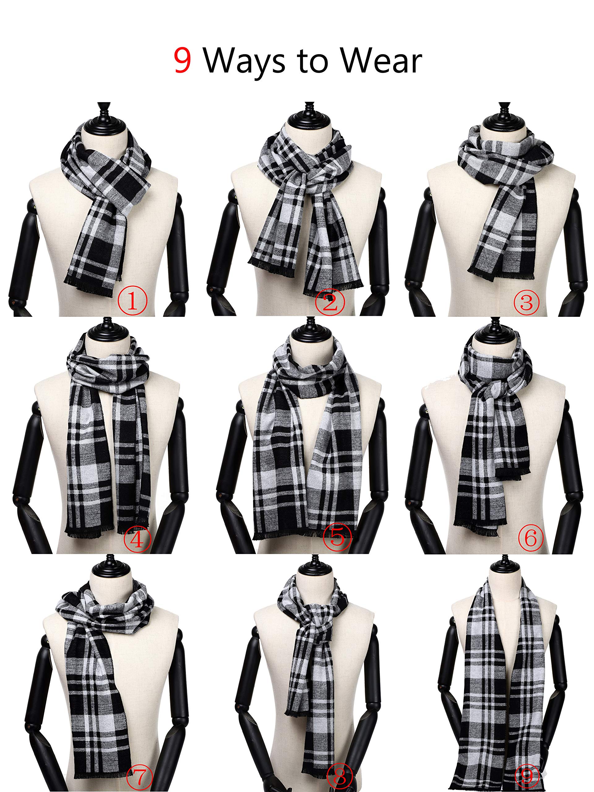 sy soul young Long Cotton Scarf for Men - Warm Fringe Plaid Scarves With Luxurious Gift Box(Burgendy)