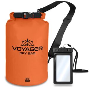 ecogear fx heavy duty waterproof dry bag voyager series - durable roll top compression bag - kayaking, rafting, boating, hiking, fishing, camping and outdoors - phone case included - 10l