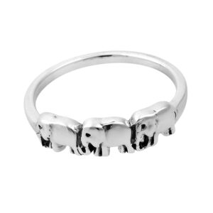 AeraVida Family of Three Elephants Parade .925 Sterling Silver Band Ring | Adorable Wedding Rings For Women | Comfort Fit Silver Rings for Women | Sterling Silver Rings Sizes (8)