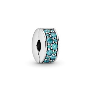 pandora shining elegance clip charm, sterling silver, teal cubic zirconia, one size