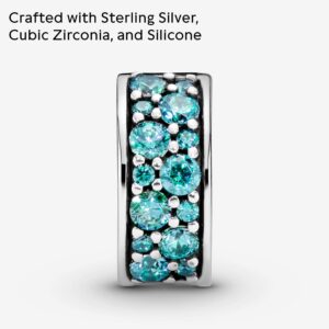 PANDORA Shining Elegance Clip Charm, Sterling Silver, Teal Cubic Zirconia, One Size