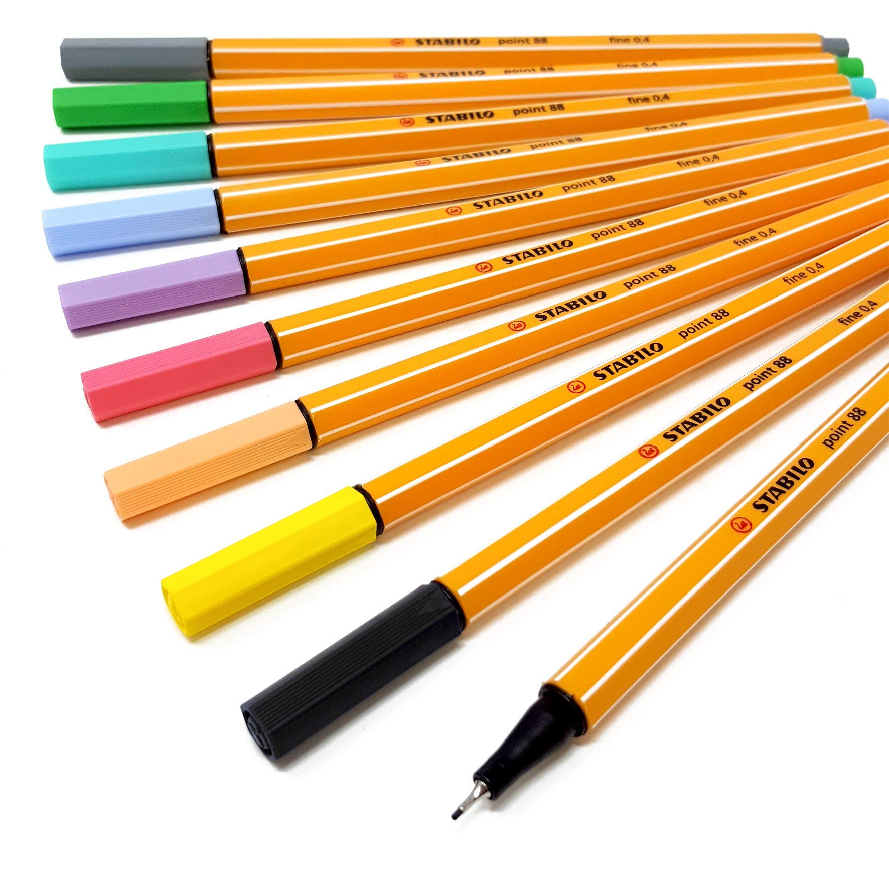 STABILO Point 88 Fineliner Pens 8 Assorted Pastel Colours + 2 Free Black Fineliners (88/8-01)