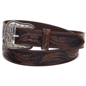 ariat men's feather embosed belt, brown, 38