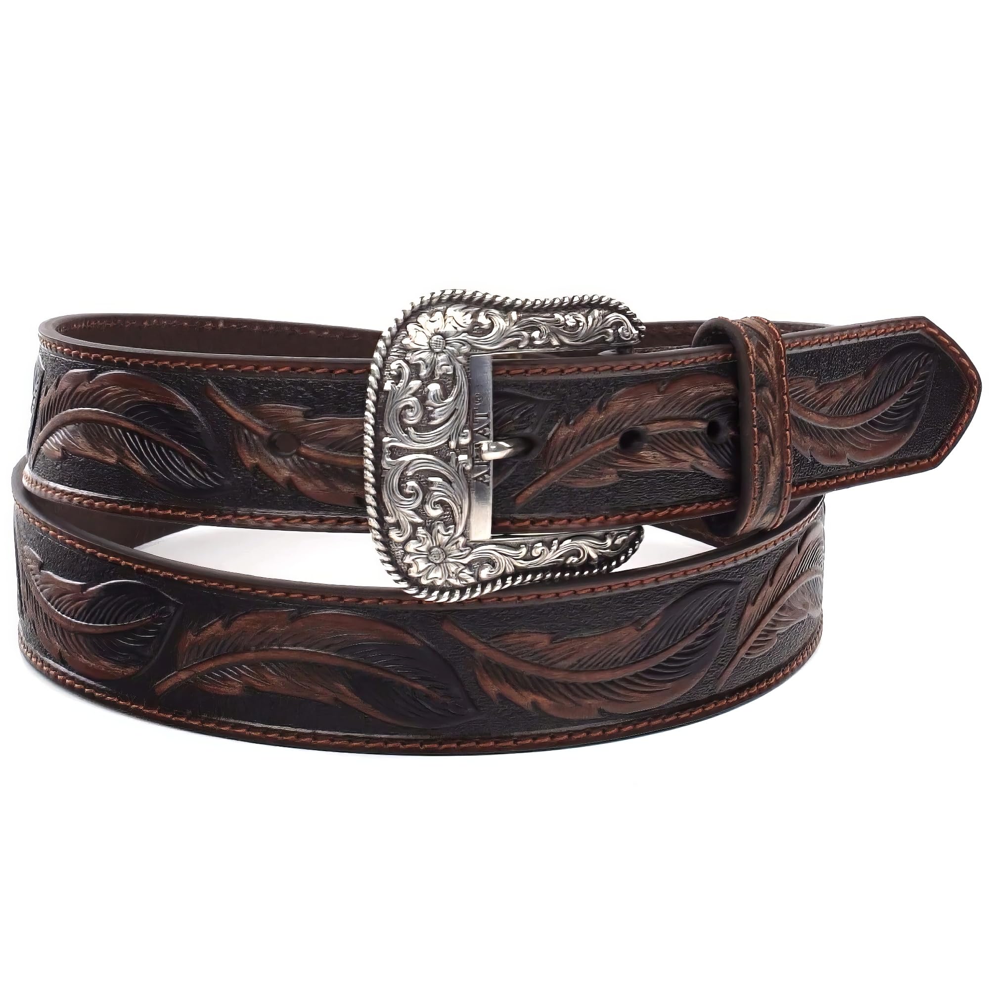 Ariat Men's Feather Embosed Belt, Brown, 38