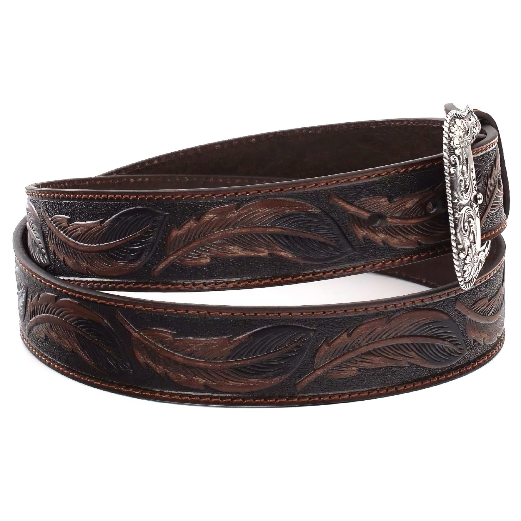 Ariat Men's Feather Embosed Belt, Brown, 38