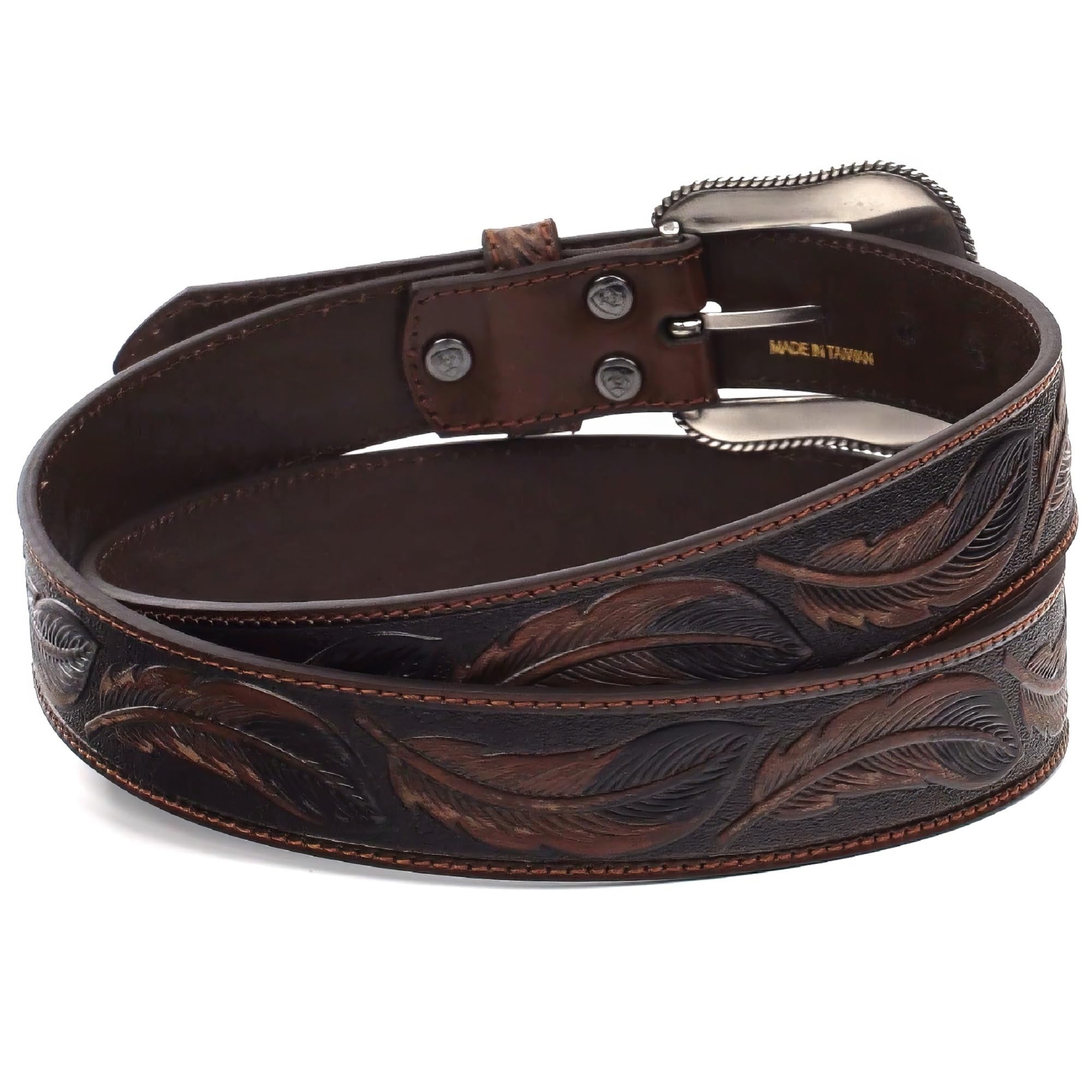 Ariat Men's Feather Embosed Belt, Brown, 38