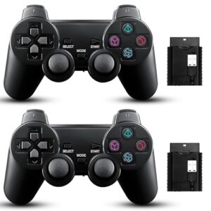 blue lake performance 2 pack wireless controller 2.4g double shock compatible with ps2 /ps1/pc(jet black)