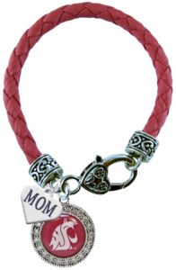 holly road washington state cougars red crystal leather bracelet with mom charm jewelry wsu