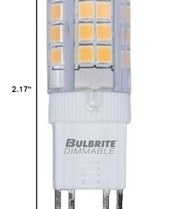 Bulbrite LED Mini T4 Dimmable Bi-Pin Base (G9) Light Bulb 40 Watt Equivalent 3000K, Clear 1-Pack