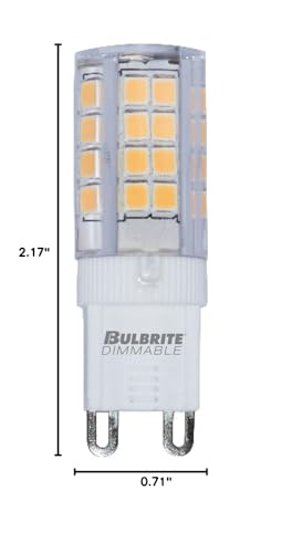 Bulbrite LED Mini T4 Dimmable Bi-Pin Base (G9) Light Bulb 40 Watt Equivalent 3000K, Clear 1-Pack