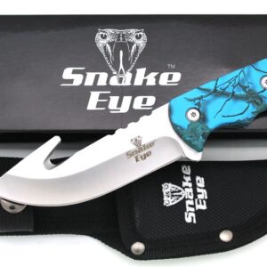 Snake Eye Tactical Skinner Fixed Blade Knife w/Gut Hook Blade 8.5" Overall Camping Hunting Fishing Outdoors (Blue)