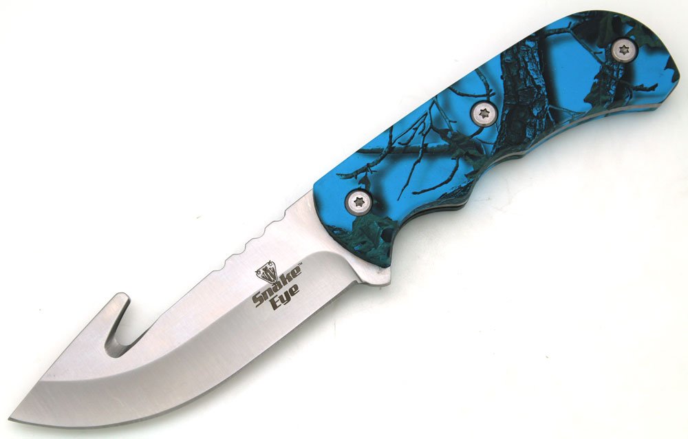 Snake Eye Tactical Skinner Fixed Blade Knife w/Gut Hook Blade 8.5" Overall Camping Hunting Fishing Outdoors (Blue)