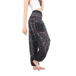 boho pants harem pants yoga trousers for woman bohemian beach pants (plumes black, medium)