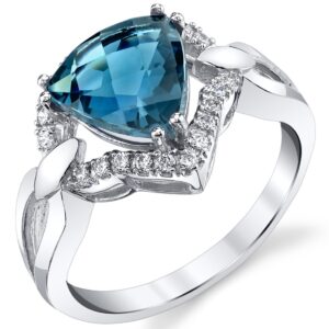 peora london blue topaz regalia ring 14k white gold, 2.50 carats trillion cut, sizes 5 to 9