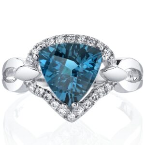 PEORA London Blue Topaz Regalia Ring 14K White Gold, 2.50 Carats Trillion Cut, Sizes 5 to 9