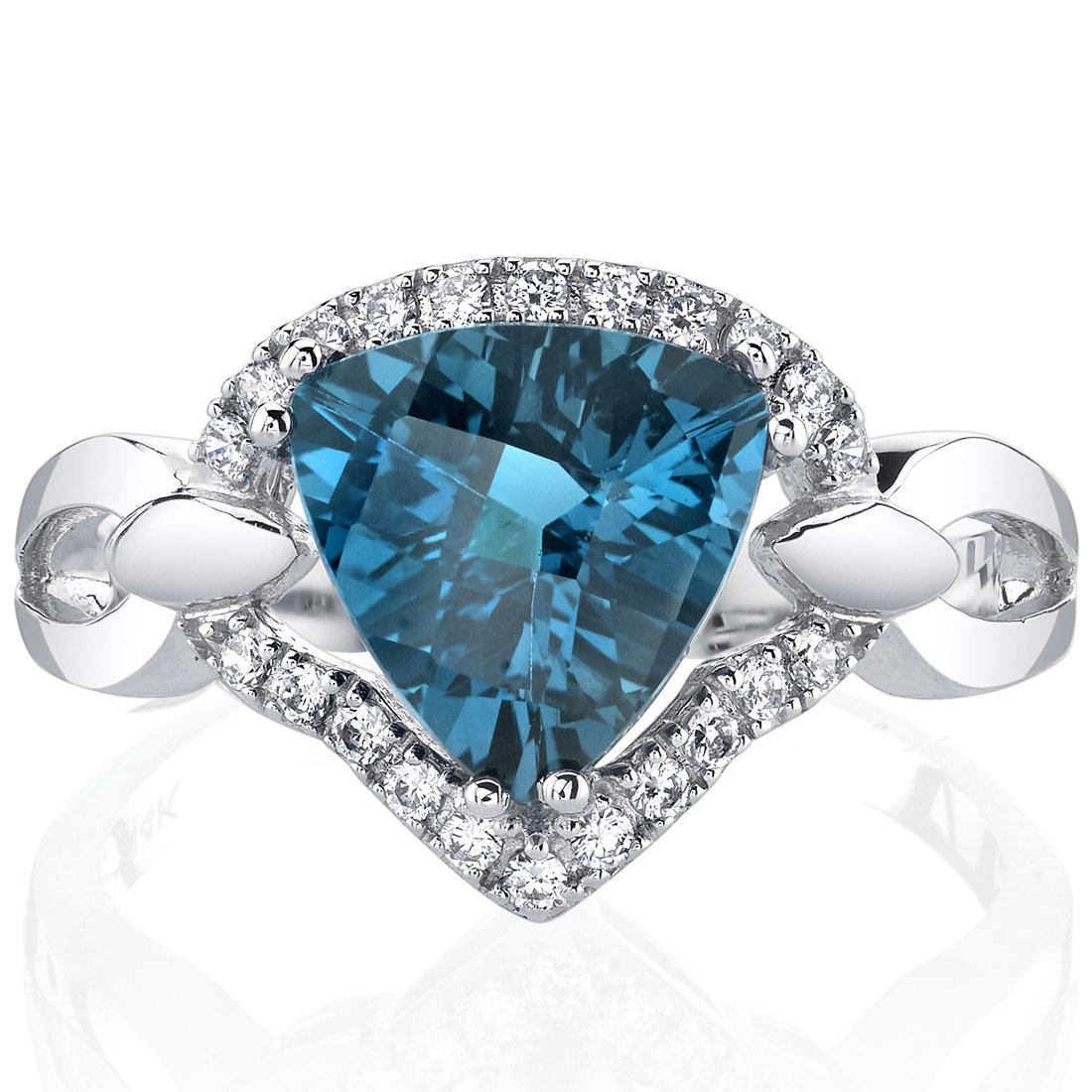 PEORA London Blue Topaz Regalia Ring 14K White Gold, 2.50 Carats Trillion Cut, Sizes 5 to 9