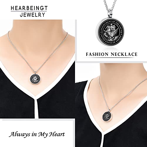 Hearbeingt Cremation Jewelry for Ashes USA Army/Air Force/Navy/Firefighter Memorial Urn Necklace for Ashes Keepsake Pendant for Women Men(Navy)