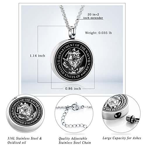 Hearbeingt Cremation Jewelry for Ashes USA Army/Air Force/Navy/Firefighter Memorial Urn Necklace for Ashes Keepsake Pendant for Women Men(Navy)