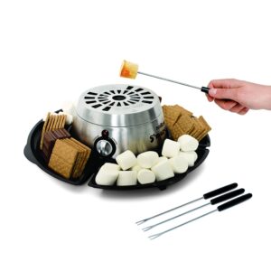 salton electric s'mores maker - perfect gift for date night - temperature control, 4 lazy susan trays & 4 roasting skewers included