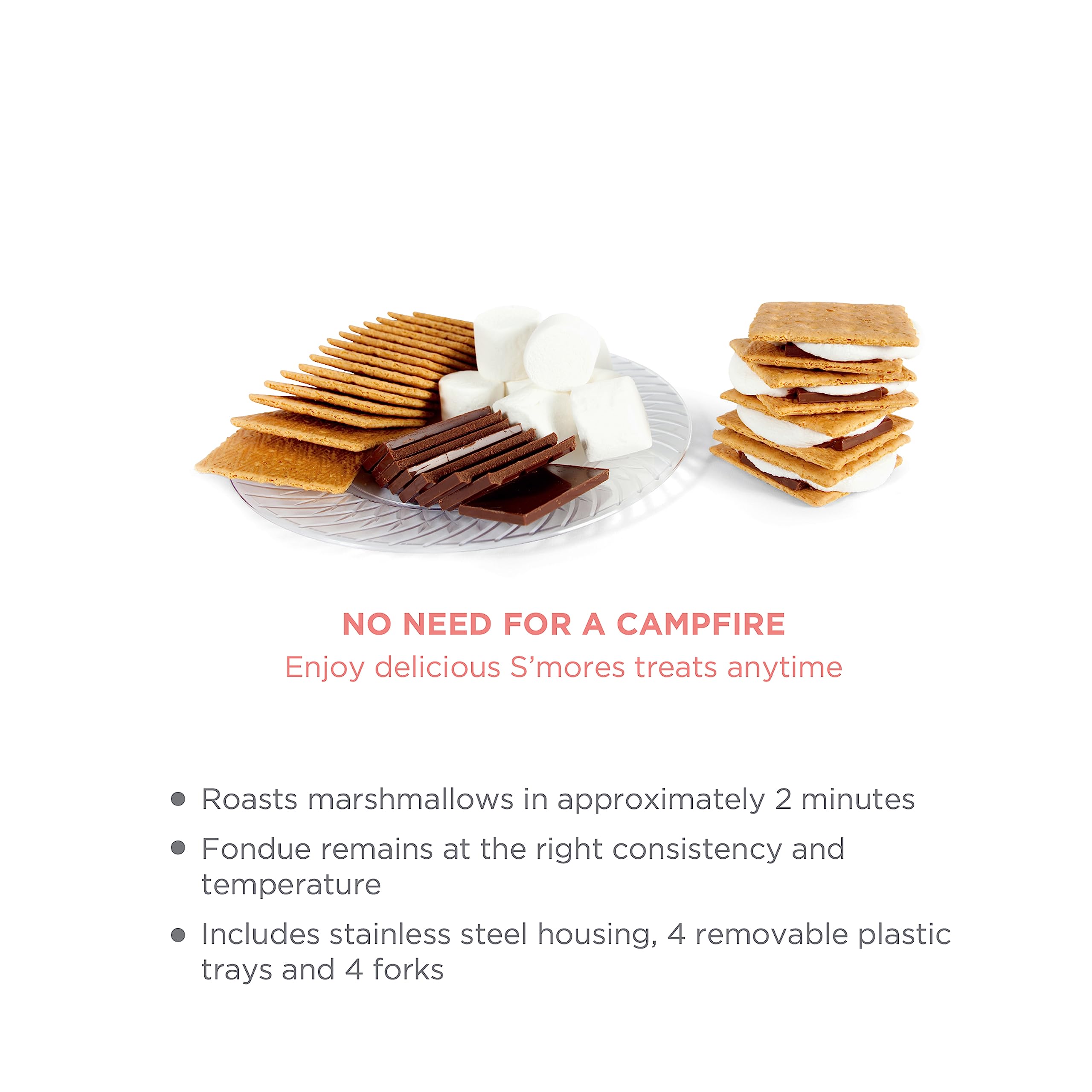 Salton Electric S'Mores Maker - Perfect Gift for Date Night - Temperature Control, 4 Lazy Susan Trays & 4 Roasting Skewers Included