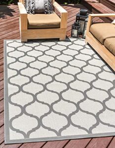 unique loom outdoor trellis collection area rug - moroccan (6' 1" x 9' rectangle, gray/ silver)