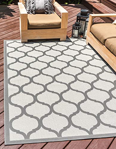 Unique Loom Outdoor Trellis Collection Area Rug - Moroccan (6' 1" x 9' Rectangle, Gray/ Silver)