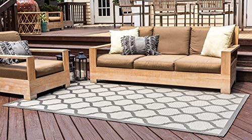 Unique Loom Outdoor Trellis Collection Area Rug - Moroccan (6' 1" x 9' Rectangle, Gray/ Silver)