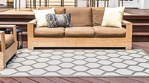 Unique Loom Outdoor Trellis Collection Area Rug - Moroccan (6' 1" x 9' Rectangle, Gray/ Silver)