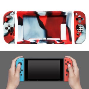 Hikfly 3pcs Silicone Gel Non-Slip Cover Skin Protector Case Kits Compatible for Nintendo Switch 6.2" Screen(2017) Consoles and Joy-Con Controllers+8pcs Thumb Grips Caps(Red Camou)