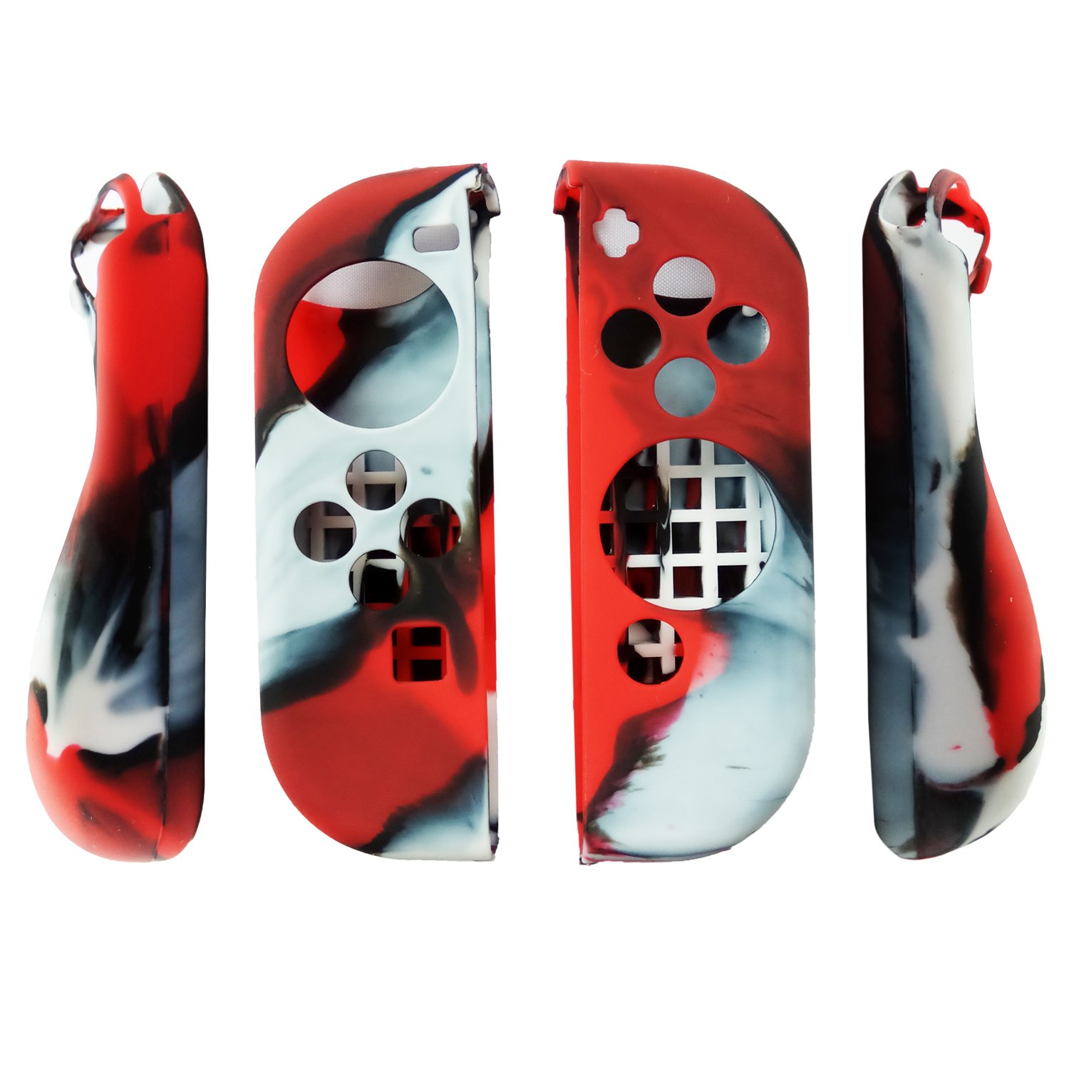 Hikfly 3pcs Silicone Gel Non-Slip Cover Skin Protector Case Kits Compatible for Nintendo Switch 6.2" Screen(2017) Consoles and Joy-Con Controllers+8pcs Thumb Grips Caps(Red Camou)