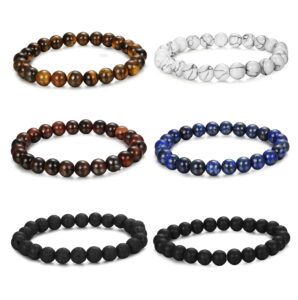 funrun jewelry 6pcs bead bracelets for men women natural stone mala bracelet (a: 6 pcs style1)