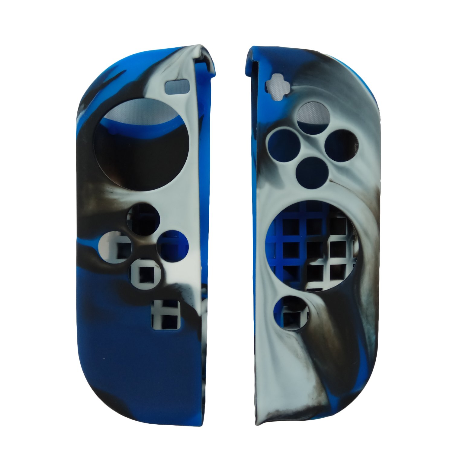 Hikfly 3pcs Silicone Gel Non-Slip Cover Skin Protector Case Kits Compatible for Nintendo Switch 6.2" Screen(2017) and Joy-Con Controllers with 8pcs Silicone Gel Thumb Grips Caps(Blue Camouflage)