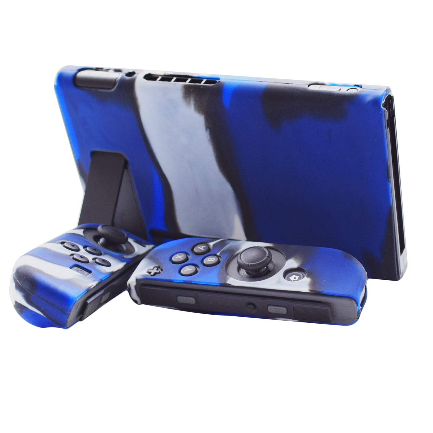 Hikfly 3pcs Silicone Gel Non-Slip Cover Skin Protector Case Kits Compatible for Nintendo Switch 6.2" Screen(2017) and Joy-Con Controllers with 8pcs Silicone Gel Thumb Grips Caps(Blue Camouflage)