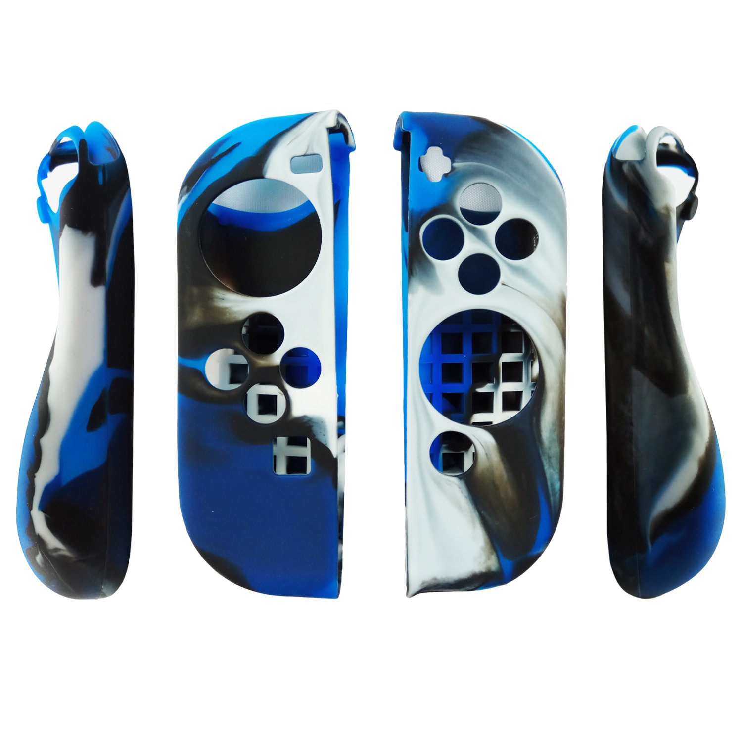 Hikfly 3pcs Silicone Gel Non-Slip Cover Skin Protector Case Kits Compatible for Nintendo Switch 6.2" Screen(2017) and Joy-Con Controllers with 8pcs Silicone Gel Thumb Grips Caps(Blue Camouflage)