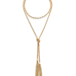 Lariatneck Long Necklaces for Women Gold Necklaces Tassel Y Necklaces Adjustable Knot Chain Tassel Pendant Necklaces gold Costume Jewelry for women