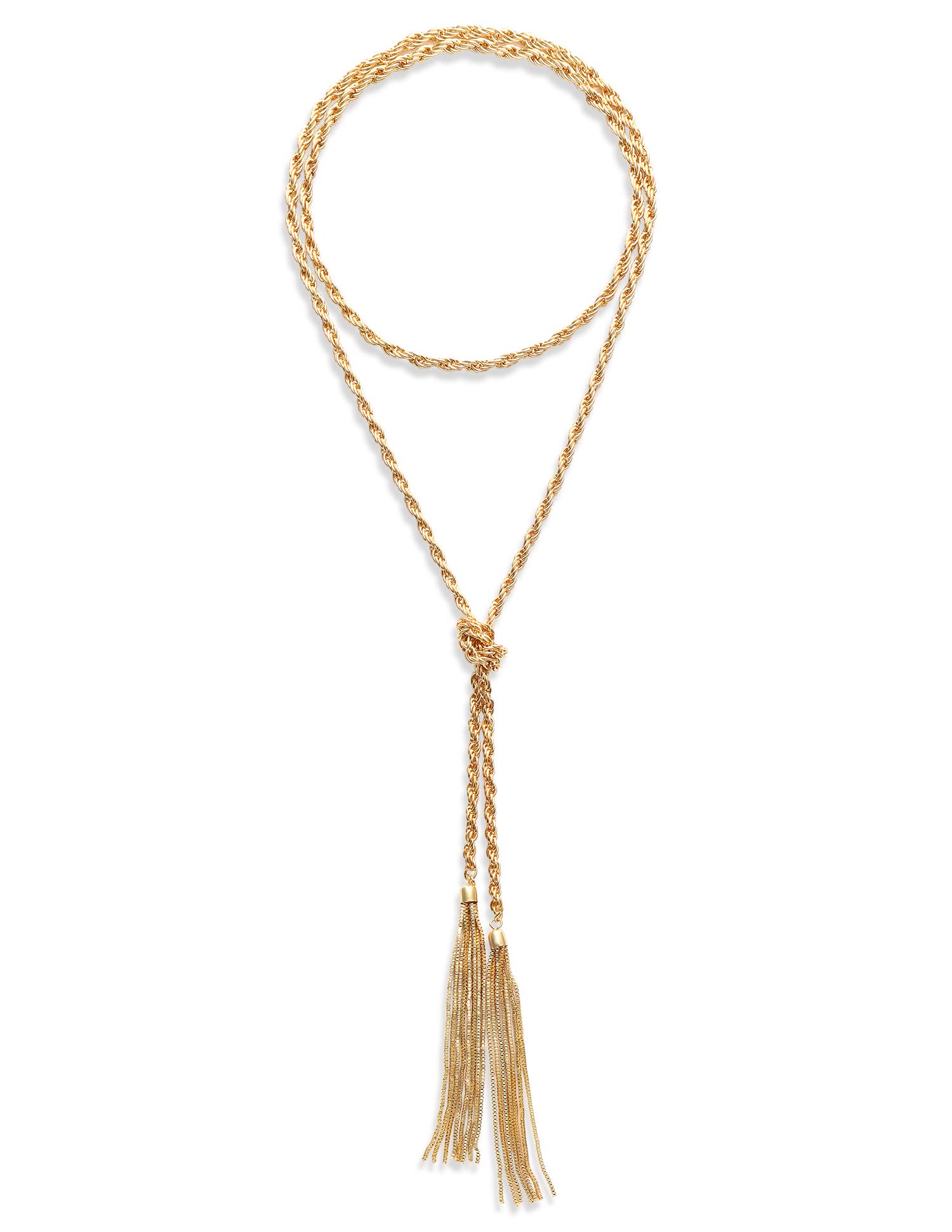 Lariatneck Long Necklaces for Women Gold Necklaces Tassel Y Necklaces Adjustable Knot Chain Tassel Pendant Necklaces gold Costume Jewelry for women