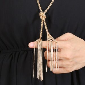 Lariatneck Long Necklaces for Women Gold Necklaces Tassel Y Necklaces Adjustable Knot Chain Tassel Pendant Necklaces gold Costume Jewelry for women