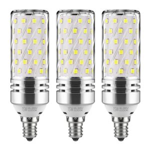 gezee e12 led corn bulbs,15w led candelabra light bulbs 120 watt equivalent, 1500lm, daylight white 6000k led chandelier bulbs, decorative candle, 4.1in*1.2in, non-dimmable led lamp(3-pack)