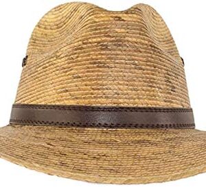 Big Wide Brim Natural Palm Leaf Straw Cuban Gaucho Fedora UPF Sun Hat Flex Fit