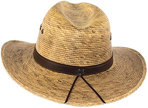 Big Wide Brim Natural Palm Leaf Straw Cuban Gaucho Fedora UPF Sun Hat Flex Fit