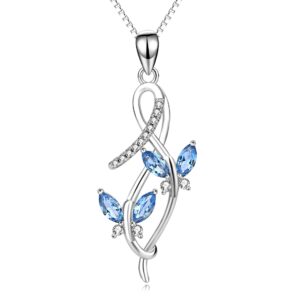 aoboco sterling silver infinity butterfly pendant necklace with simulated aquamarine blue crystals, anniversary birthday jewelry gifts for women