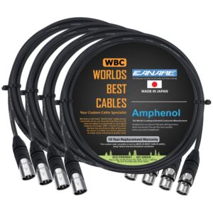 worlds best cables 4 units - 4 foot - canare l-4e6s, star quad balanced male to female microphone cables with amphenol ax3m & ax3f silver xlr connectors - custom made