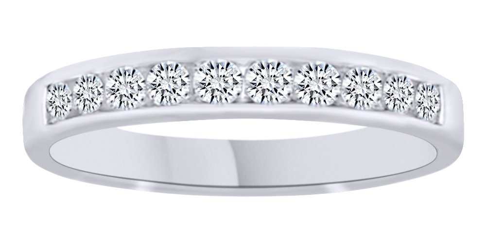 AFFY White Natural Diamond Eternity Engagement Wedding Band Ring 14K Solid White Gold (0.33 Cttw)