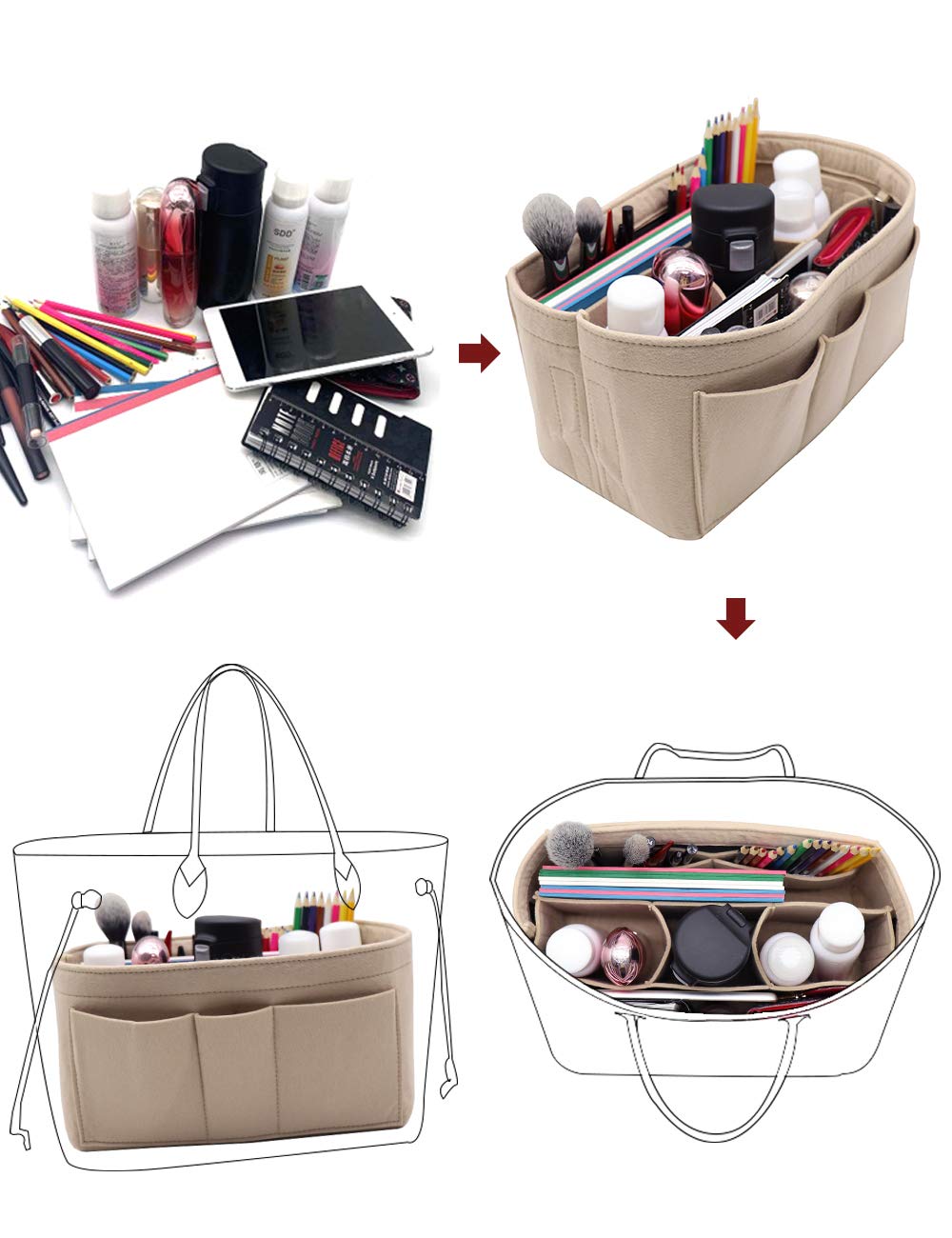 LEXSION Felt Insert Bag Organizer Bag In Bag For Handbag Purse Organizer Fits Speedy Neverful