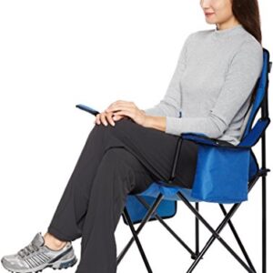 Amazon Basics Portable Camping Chair with 4-Can Cooler, Side Pocket, Cup Holder, and Carry Bag, Collapsible for Camping, Tailgates, Beach, and Sports, Large, Mesh Back, Blue