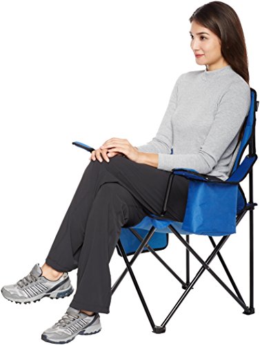 Amazon Basics Portable Camping Chair with 4-Can Cooler, Side Pocket, Cup Holder, and Carry Bag, Collapsible for Camping, Tailgates, Beach, and Sports, Large, Mesh Back, Blue