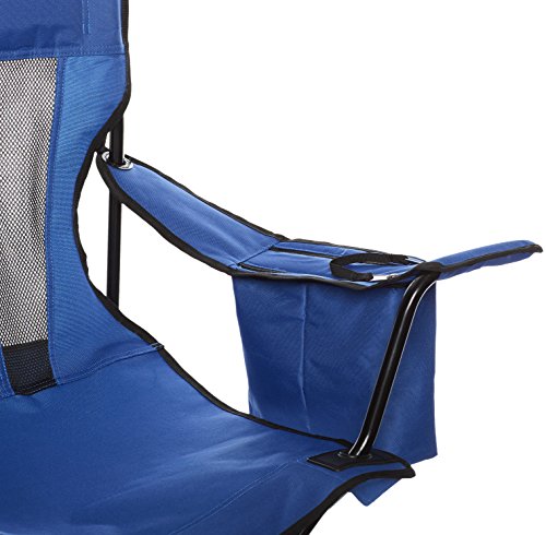 Amazon Basics Portable Camping Chair with 4-Can Cooler, Side Pocket, Cup Holder, and Carry Bag, Collapsible for Camping, Tailgates, Beach, and Sports, Large, Mesh Back, Blue