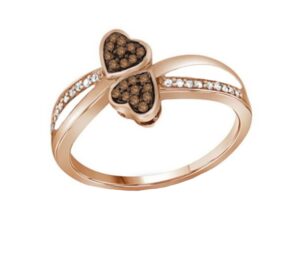 brandy diamond® chocolate brown 10k rose gold double my love heart promise ring 1/10 ctw. (6)