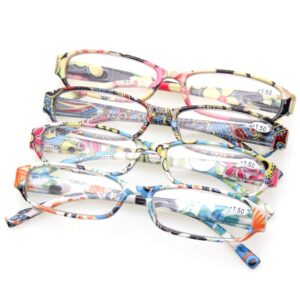 Kerecsen Reading Glasses 4 Fashion Women Eyeglasses With Floral Design Classic Spring Hinge Readers (2.00, 4 Pack Mix Color)